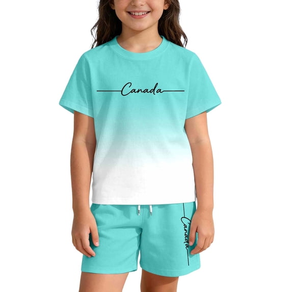 Afdoent Girls 2 Piece Outfits Summer Letter Gradient Print For Kids ...