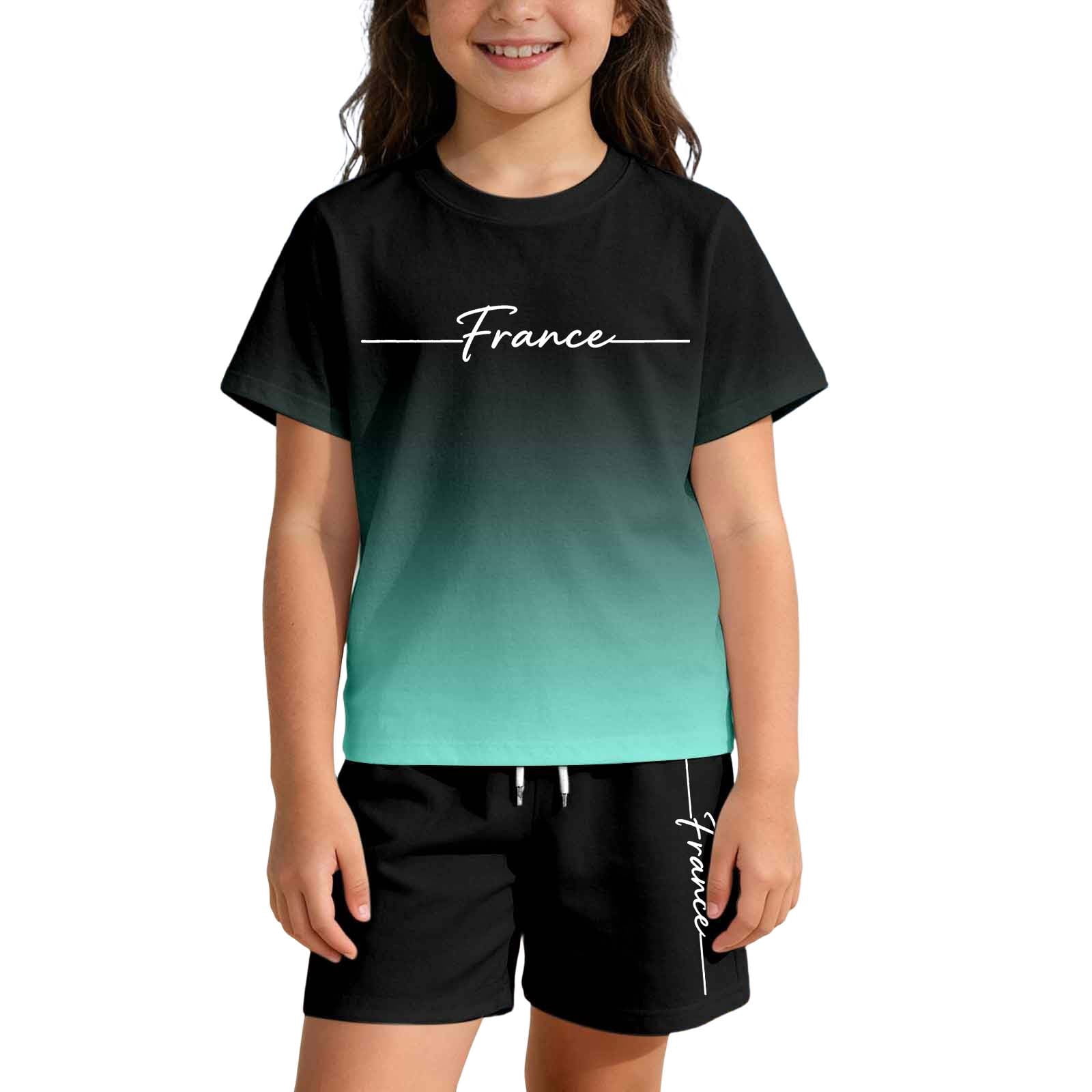 Afdoent Girls 2 Piece Outfits Summer Letter Gradient Print Outfit For ...