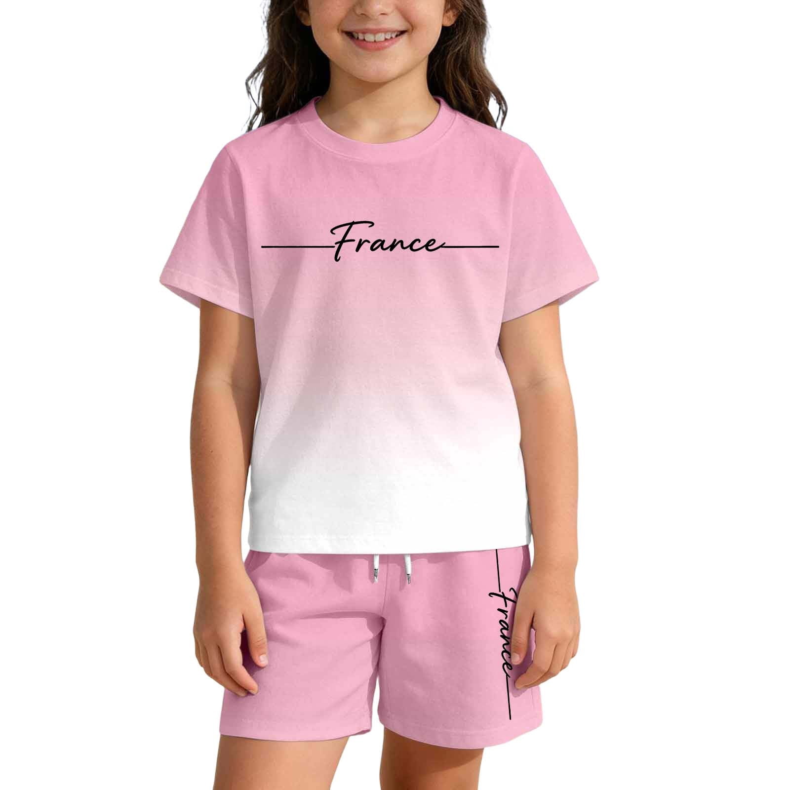Afdoent Girls 2 Piece Outfits Summer Letter Gradient Print Outfit For ...