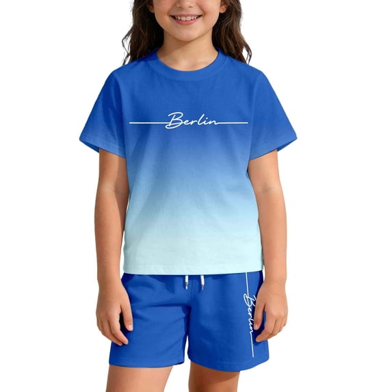 Afdoent Girls 2 Piece Outfits Summer Letter Gradient Print Outfit For ...