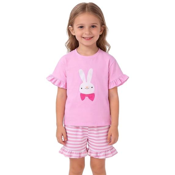 Afdoent Girls 2 Piece Outfits Summer Rabbit Cartoon Printed Casual Two ...