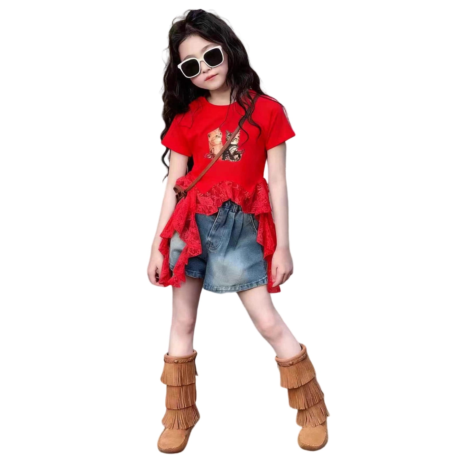 Afdoent Girls 2 Piece Outfits Summer Short Sleeve T Shirt And Shorts ...