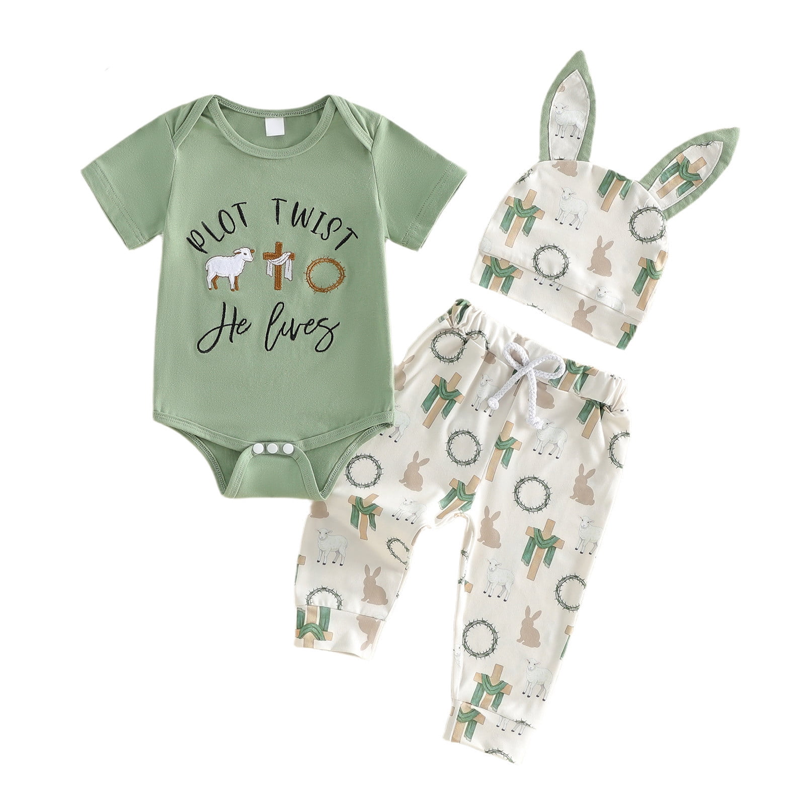 Afdoent Girls 3 Piece Outfits Baby Summer Outfit Cute Bunny Embroidered ...