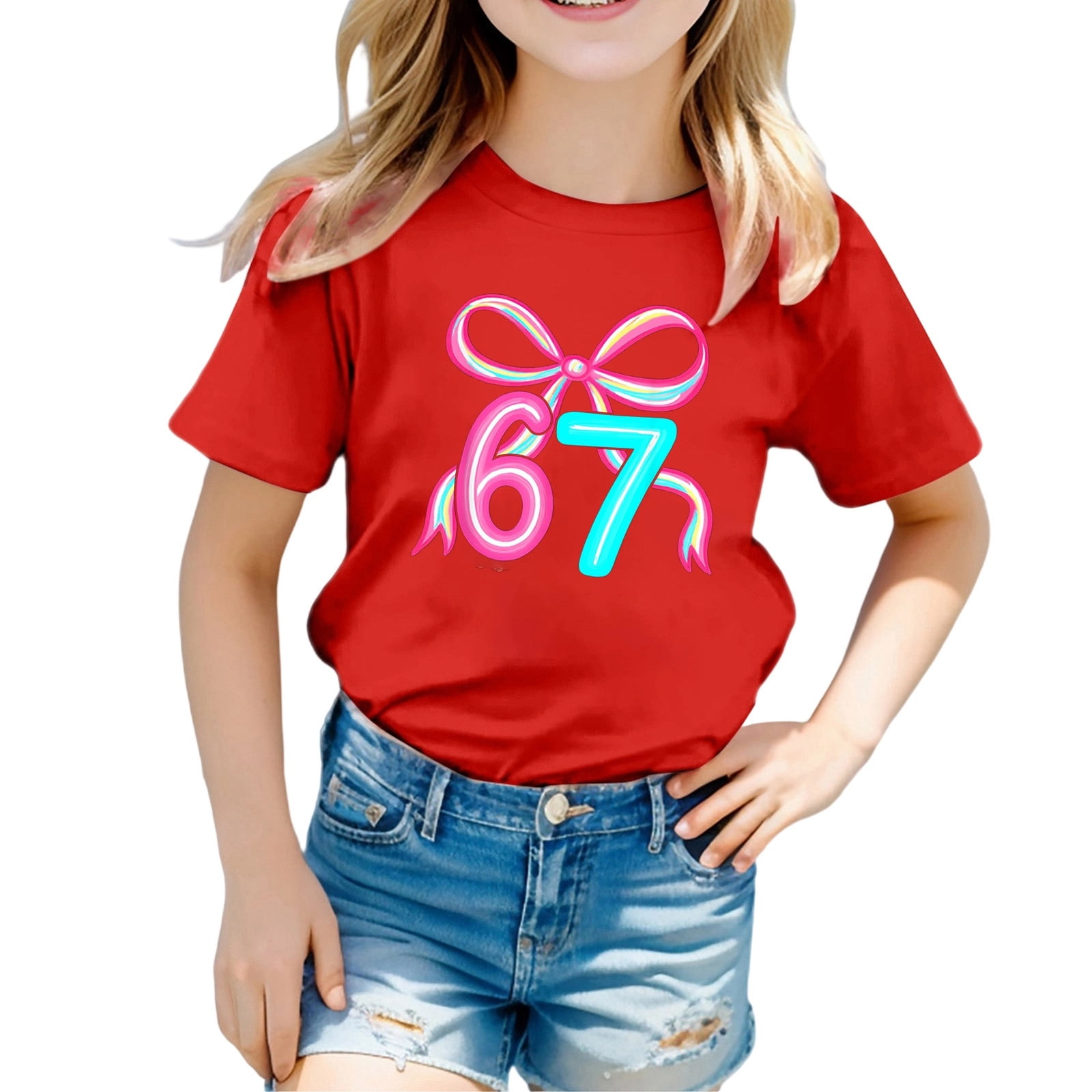 Afdoent Girls 67 Funny Number T Shirt Short Sleeve Comfortable Casual ...