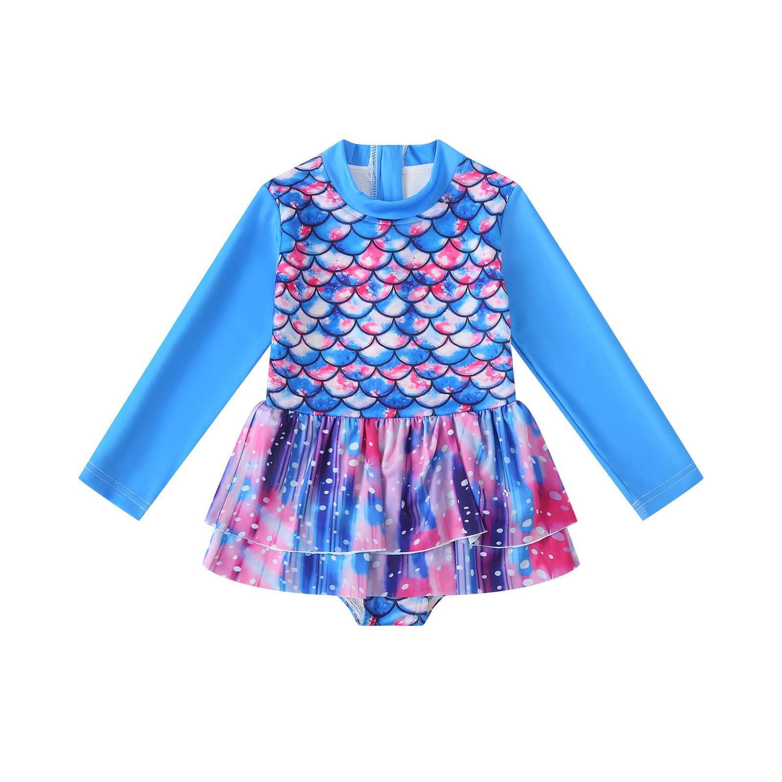 Afdoent Girls Bathing Suit Girls' Fish Scale Print Zip Front Bikini ...