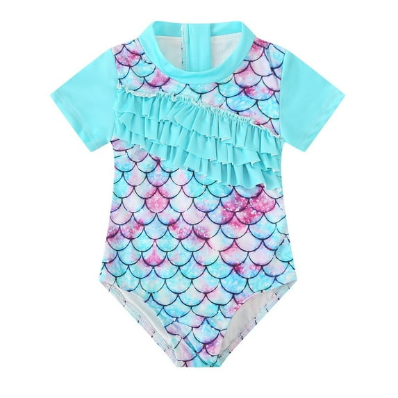 Afdoent Girls Bathing Suit Girls' Fish Scale Print Zip Front Swimsuit ...