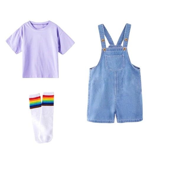 Afdoent Girls Clothes Denim Overalls With Solid Color Top Toddler Kids ...