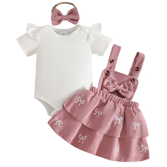 Afdoent Girls Clothes Summer Outfit Short Sleeve Romper Dress With Bow ...