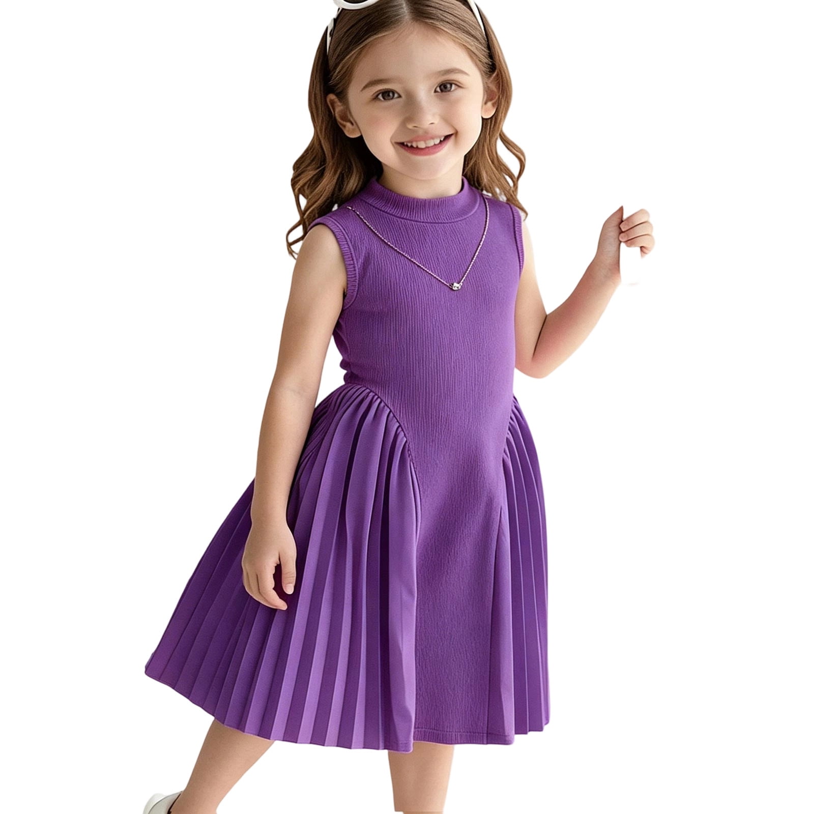 Afdoent Girls Dress Elegant Pleated Fitted Sleeveless Formal Party ...