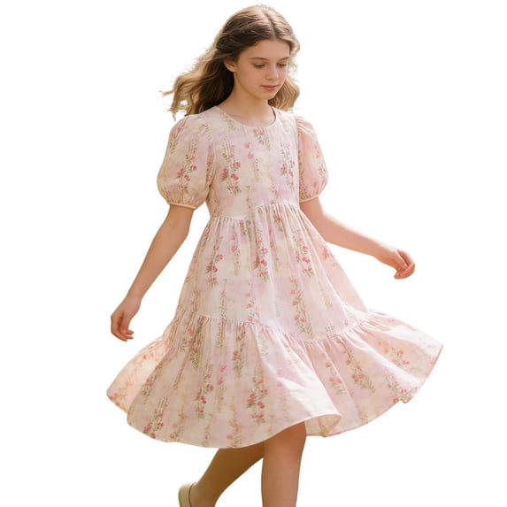 Afdoent Girls Dress Kids Floral Summer Dress Style Dresses With Ruffle ...