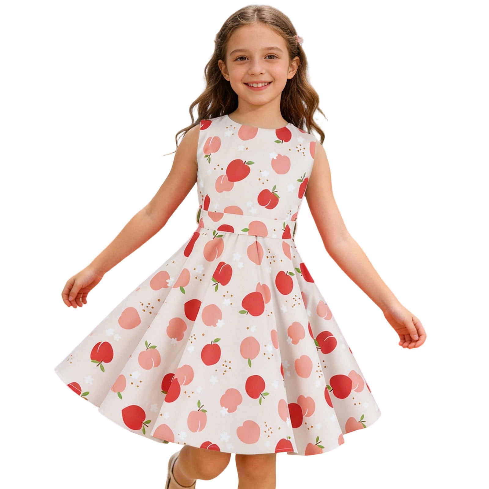 Afdoent Girls Dress Kids Sleeveless Cute Print Dress With Bow Back ...
