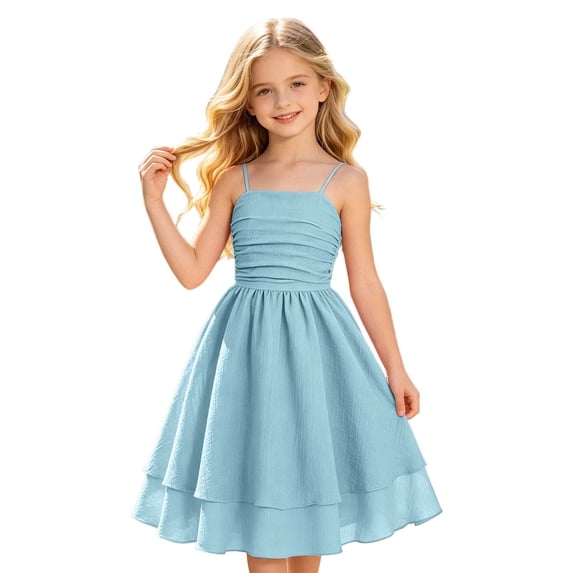 Afdoent Girls Dress Kids Summer Sleeveless Bowknot Spaghetti Strap ...