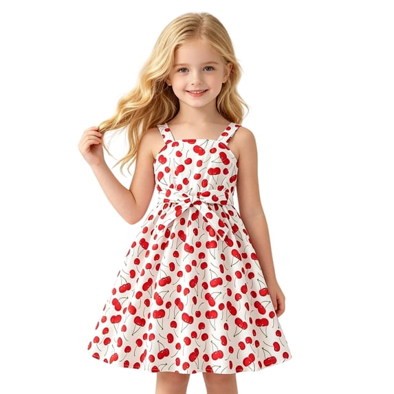 Afdoent Girls Dress Summer Cherry Print Girls Dress Sleeveless A Line ...