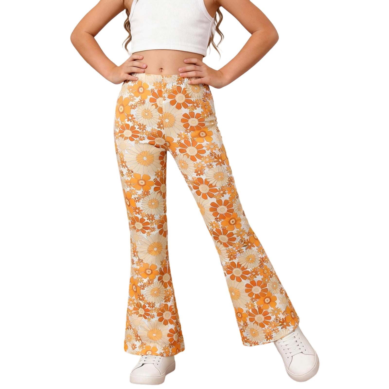 Afdoent Girls Flare Pants Floral Print Wide Leg Casual Pants Sporty ...
