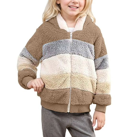 Afdoent Girls Jacket Hooded Jacket With Zipper Front Cozy Outerwear For ...