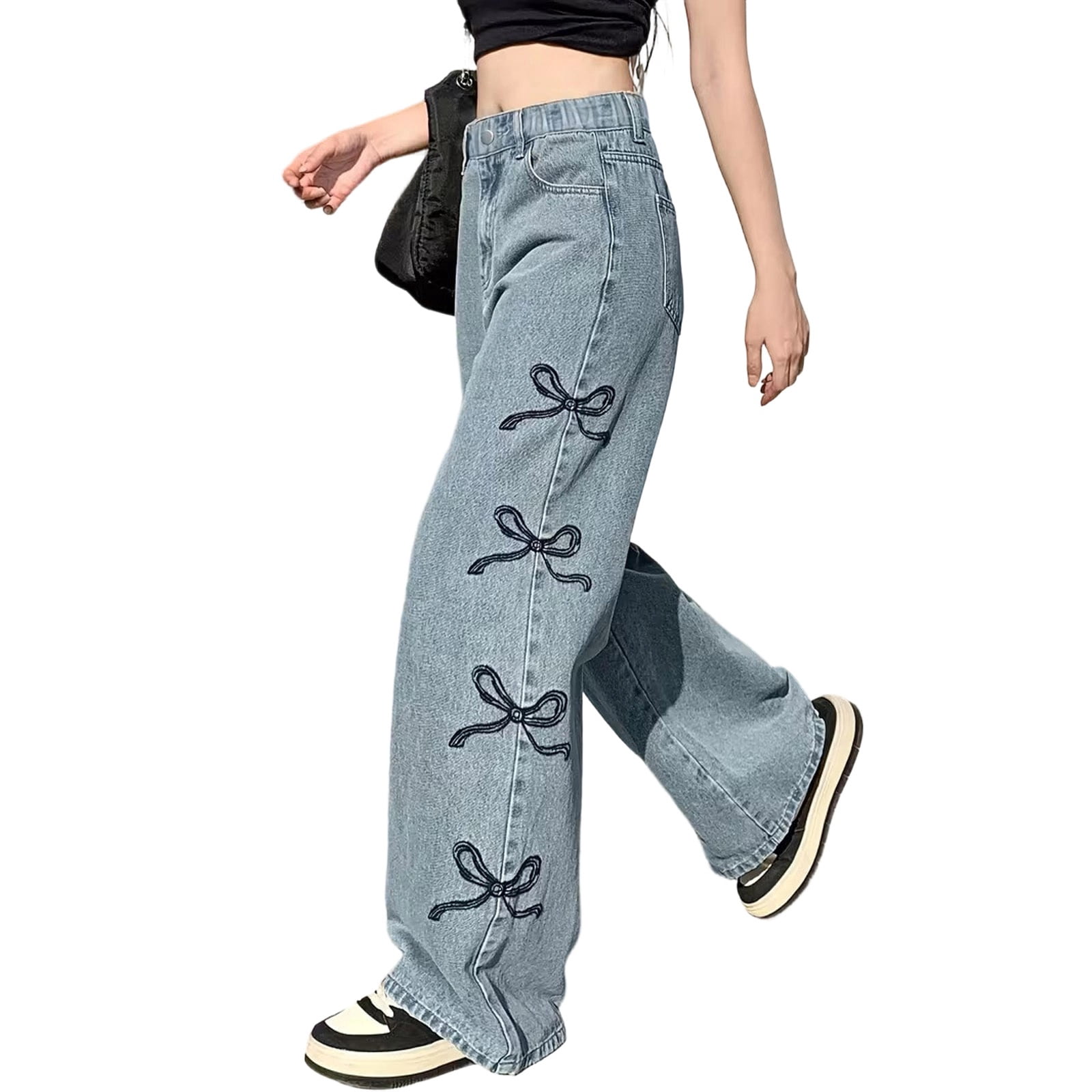 Afdoent Girls Jeans Casual Straight Leg Jeans Loose Fit Wide Leg Pants ...