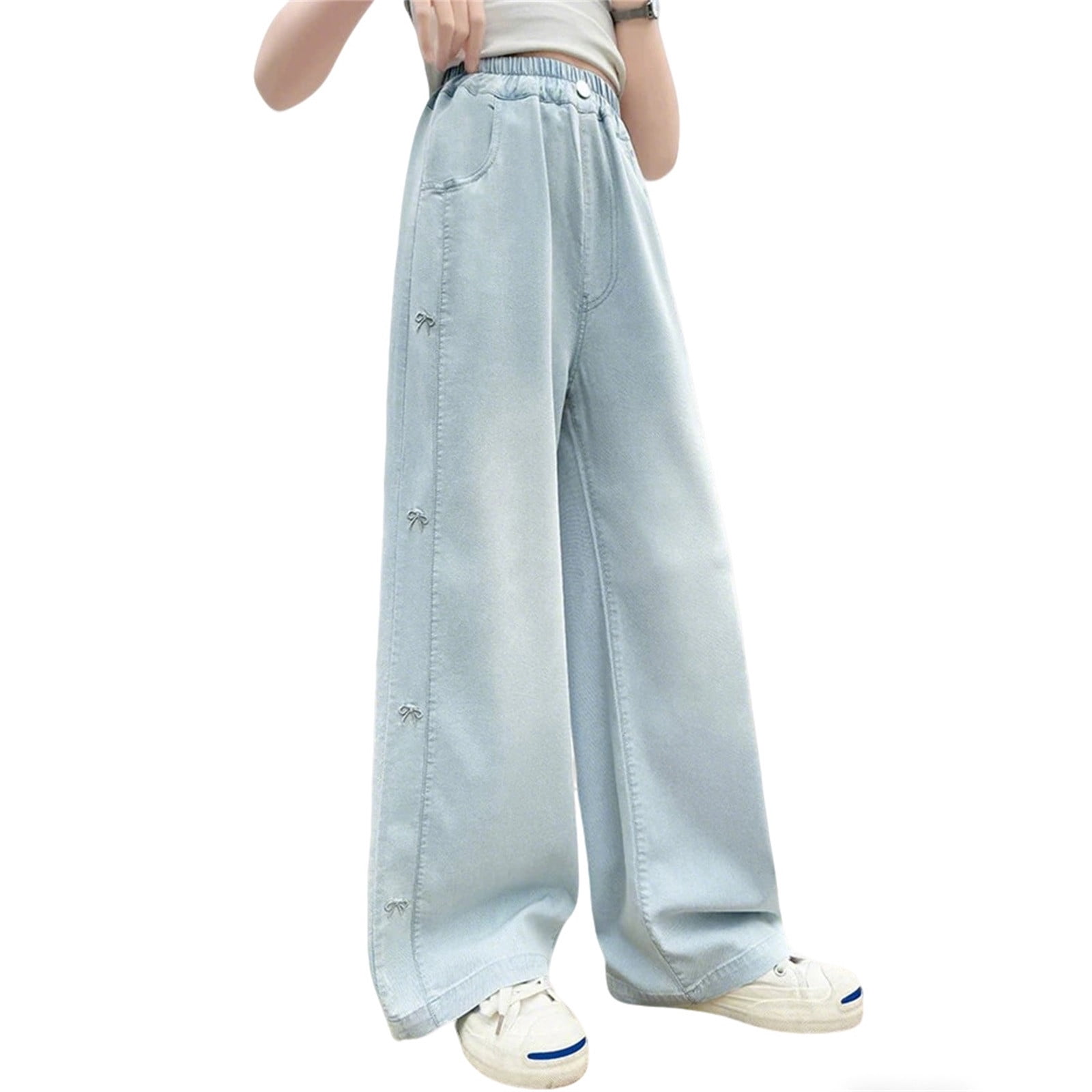 Afdoent Girls Jeans Denim Pants Summer Lightweight Loose Fit Trousers ...