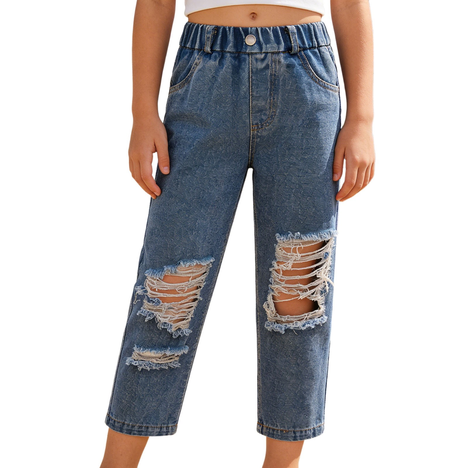 Afdoent Girls Jeans Distressed Denim Jeans Classic Straight Leg Pants ...