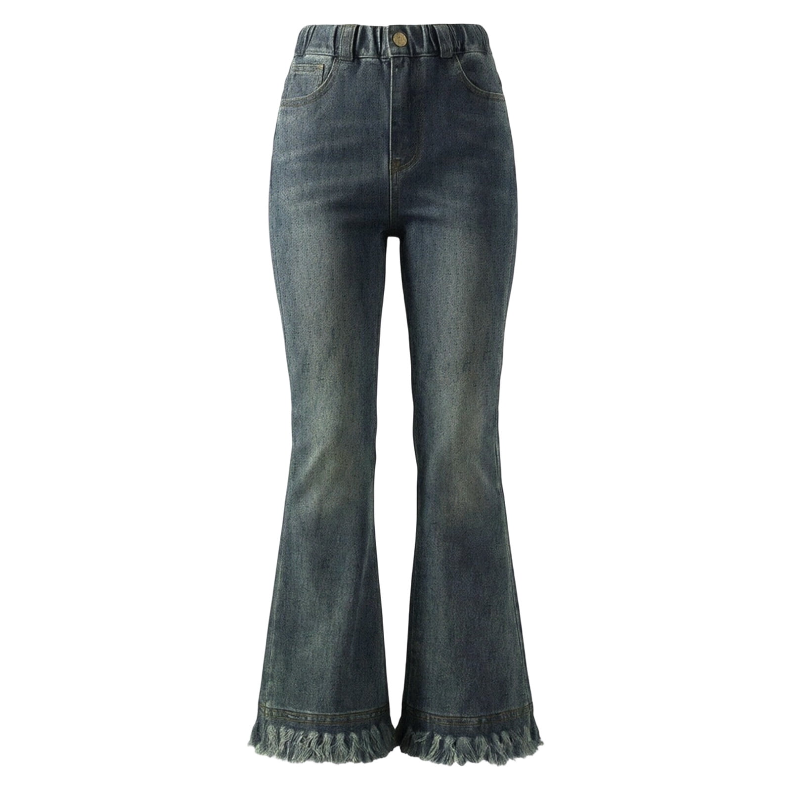 Afdoent Girls Jeans Fringe Denim Jeans Flared Pants Slim Fit Trousers ...
