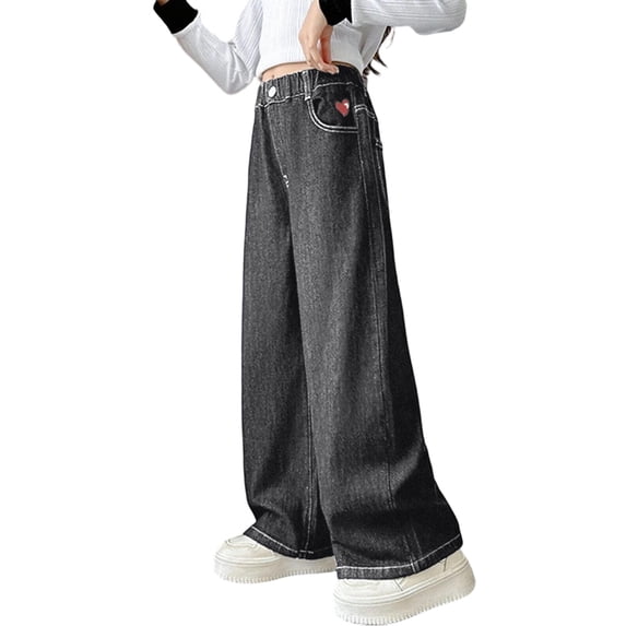 Afdoent Girls Jeans Girls Casual Denim Pants For Kids Straight Leg ...