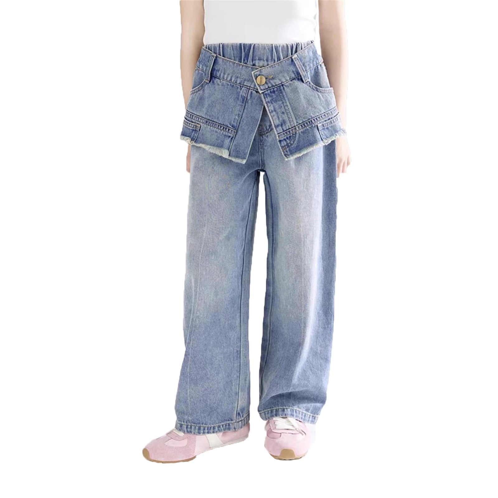 Afdoent Girls Jeans Layered Denim Pants With Skirt Design Soft Jeans ...