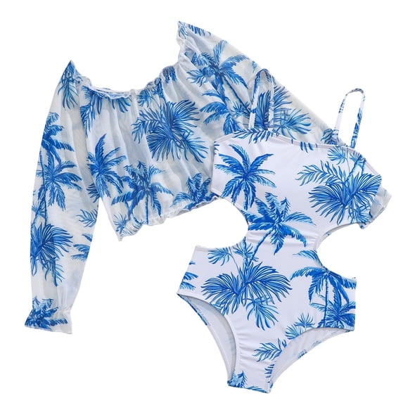 Afdoent Girls One Piece Swimsuits Kids And Long Sleeve Top Floral Print ...