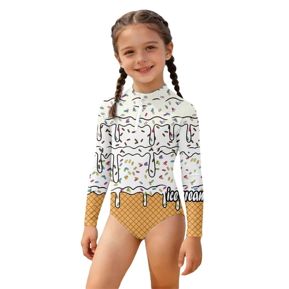 Afdoent Girls One Piece Swimsuits Kids Cute Ice Print Full Coverage ...
