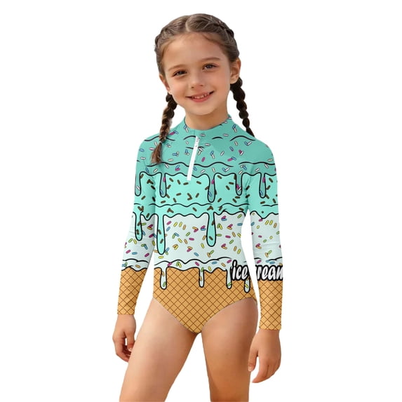 Afdoent Girls One Piece Swimsuits Kids Cute Ice Print Full Coverage ...