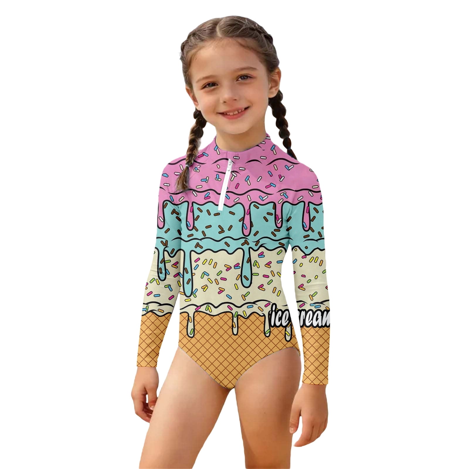 Afdoent Girls One Piece Swimsuits Kids Cute Ice Print Full Coverage ...