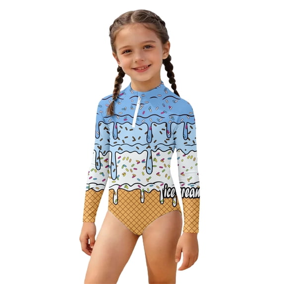 Afdoent Girls One Piece Swimsuits Kids Cute Ice Print Full Coverage ...