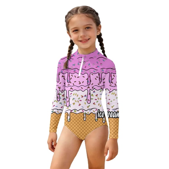 Afdoent Girls One Piece Swimsuits Kids Cute Ice Print Full Coverage ...
