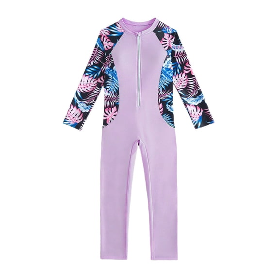 Afdoent Girls One Piece Swimsuits Kids Long Sleeve Rash Guard Swimsuit ...