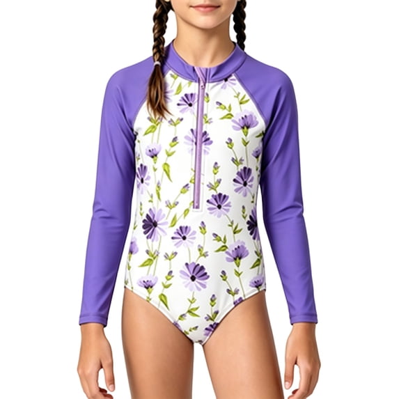 Afdoent Girls One Piece Swimsuits Kids Long Sleeve Swimsuit For Girls ...