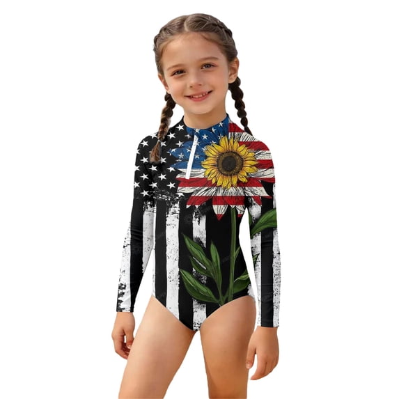 Afdoent Girls One Piece Swimsuits Kids Patriotic Print Full Coverage ...