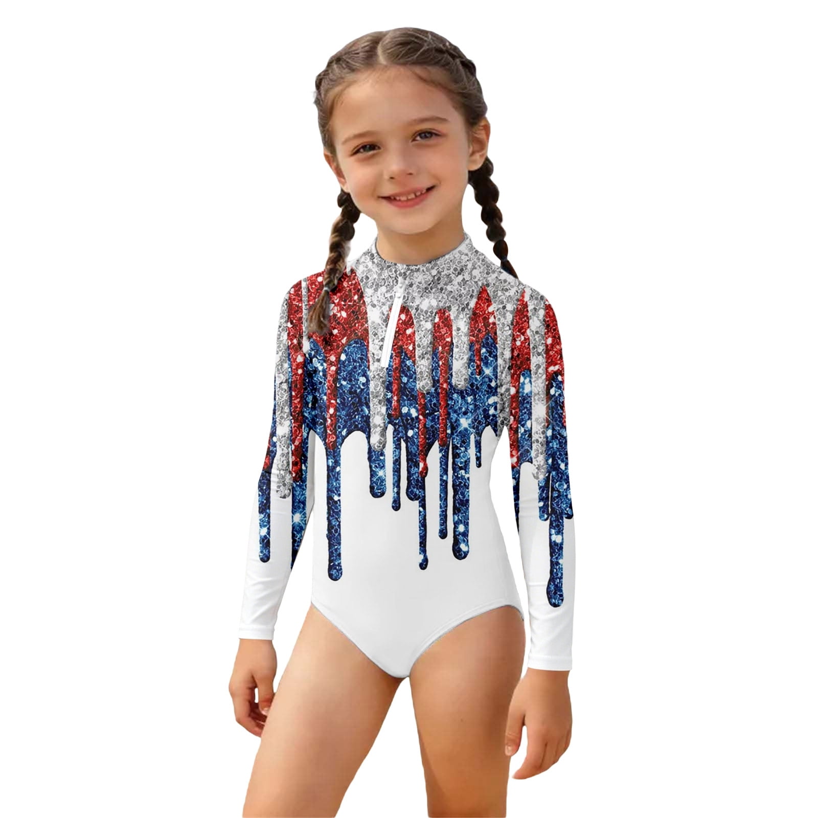 Afdoent Girls One Piece Swimsuits Kids Patriotic Print Full Coverage ...