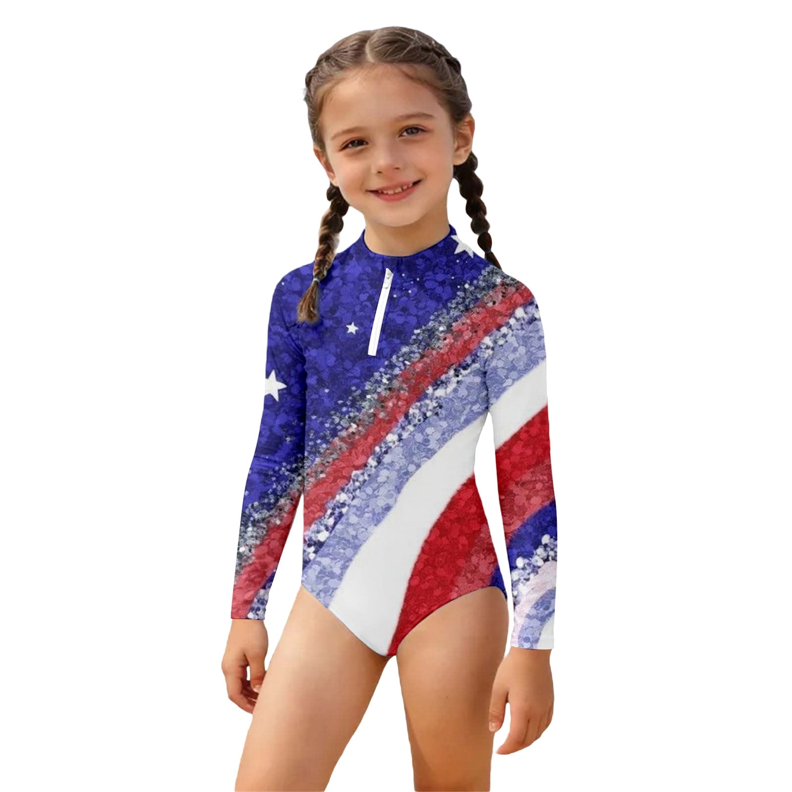 Afdoent Girls One Piece Swimsuits Kids Patriotic Print Full Coverage ...