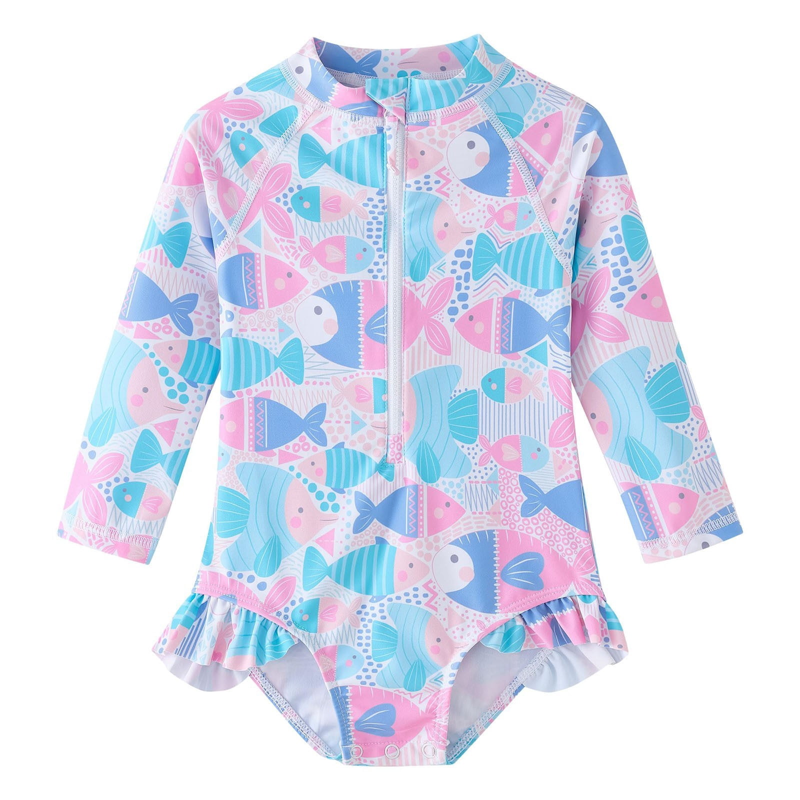Afdoent Girls One Piece Swimsuits Kids With Print Long Sleeve One Piece ...