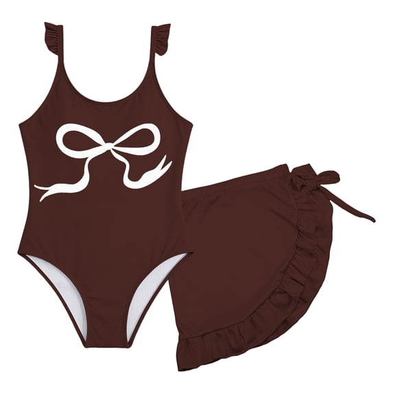 Afdoent Girls One Piece Swimsuits Kids Ruffle Swimsuit With Bowknot ...