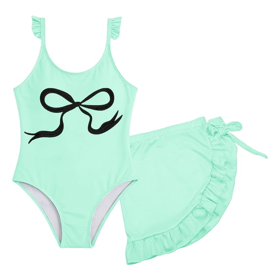 Afdoent Girls One Piece Swimsuits Kids Ruffle Swimsuit With Bowknot ...