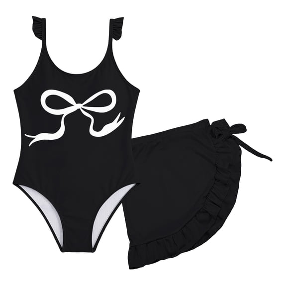 Afdoent Girls One Piece Swimsuits Kids Ruffle Swimsuit With Bowknot ...