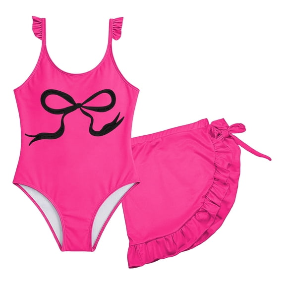 Afdoent Girls One Piece Swimsuits Kids Ruffle Swimsuit With Bowknot ...