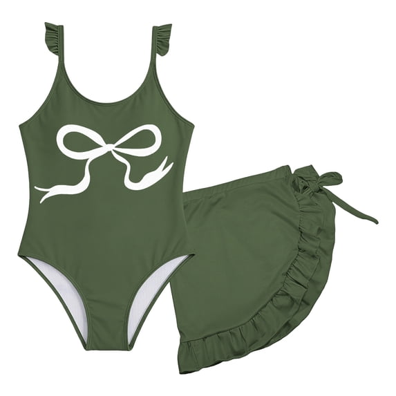 Afdoent Girls One Piece Swimsuits Kids Ruffle Swimsuit With Bowknot ...