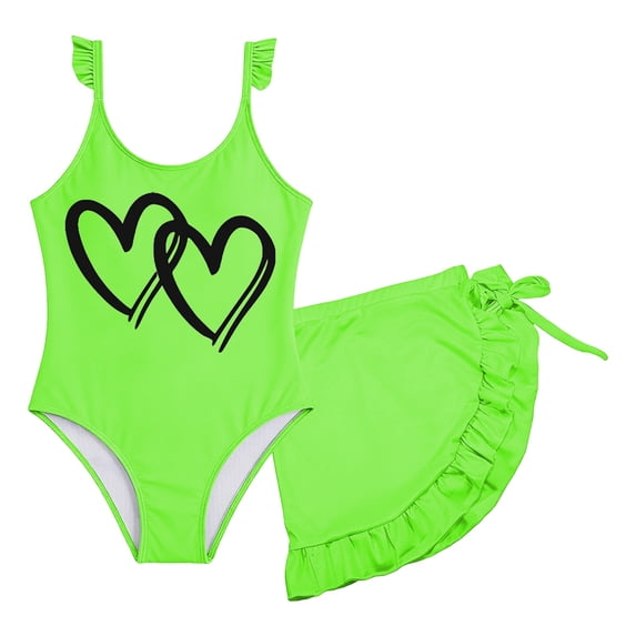 Afdoent Girls One Piece Swimsuits Kids Ruffle Swimsuit With Heart ...