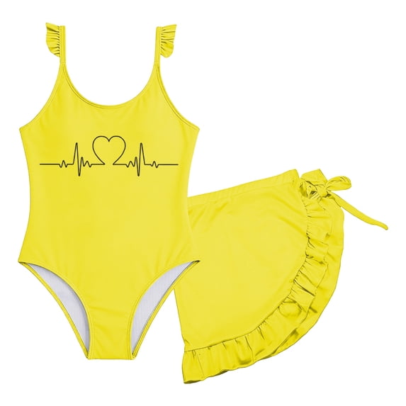 Afdoent Girls One Piece Swimsuits Kids Ruffle Swimsuit With Heart ...