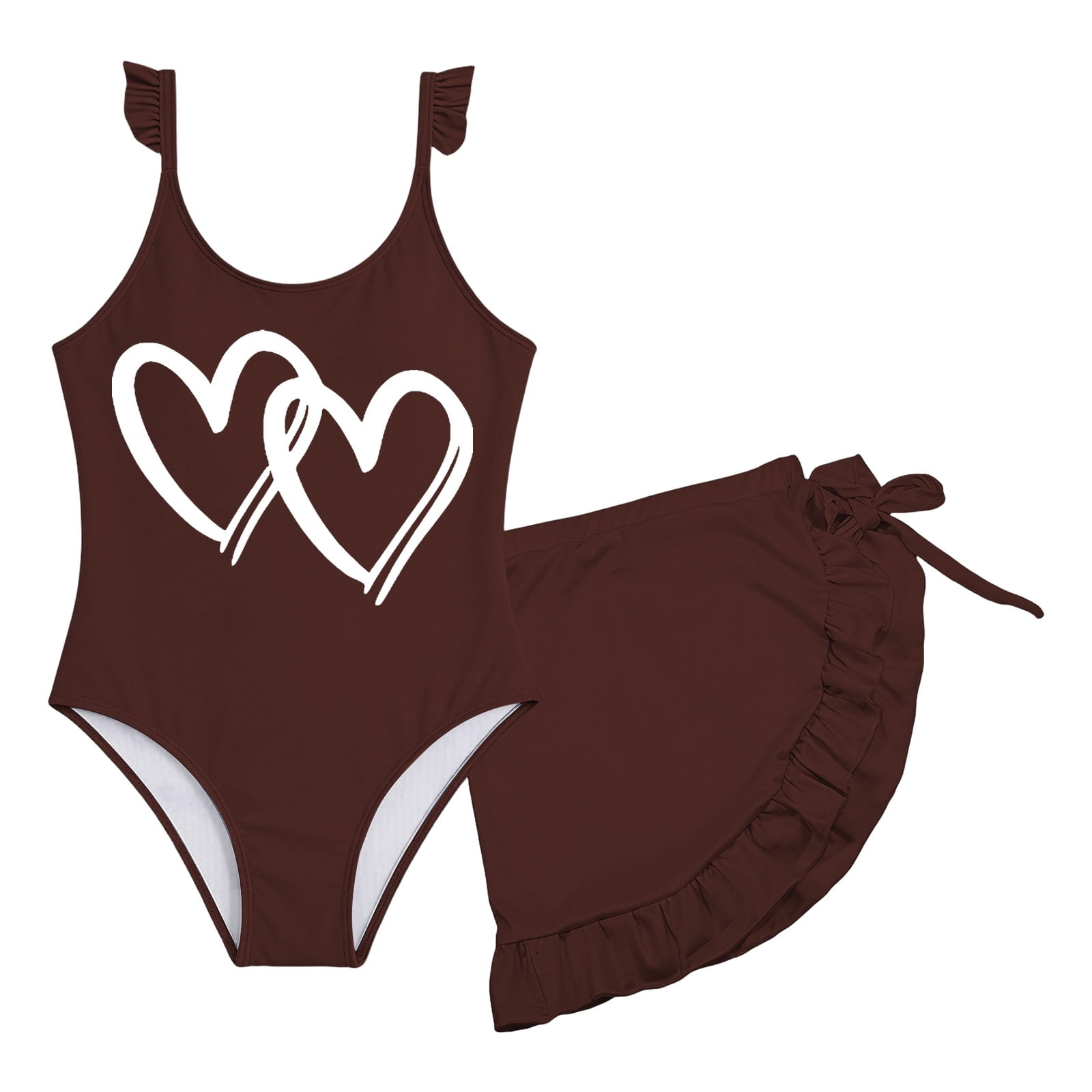 Afdoent Girls One Piece Swimsuits Kids Ruffle Swimsuit With Heart ...