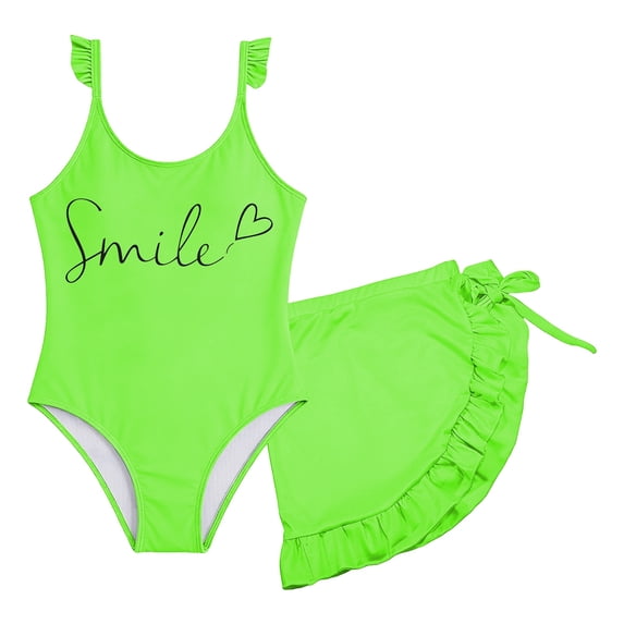 Afdoent Girls One Piece Swimsuits Kids Ruffle Swimsuit With Letter ...