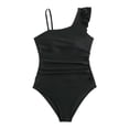 Afdoent Girls One Piece Swimsuits Kids Ruffle Trim Solid Color Tank One ...