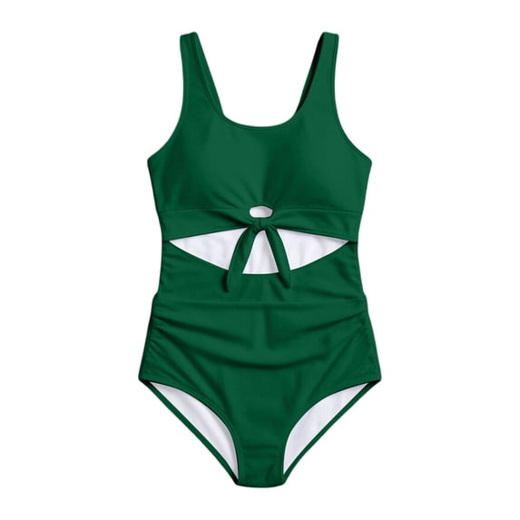 Afdoent Girls One Piece Swimsuits Kids Solid Color Elegant Hollow Front ...