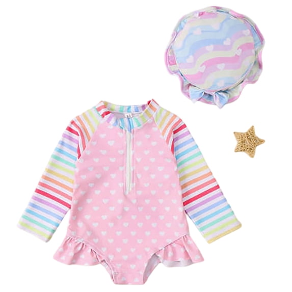 Afdoent Girls One Piece Swimsuits Kids Spliced Heart Long Sleeve One ...