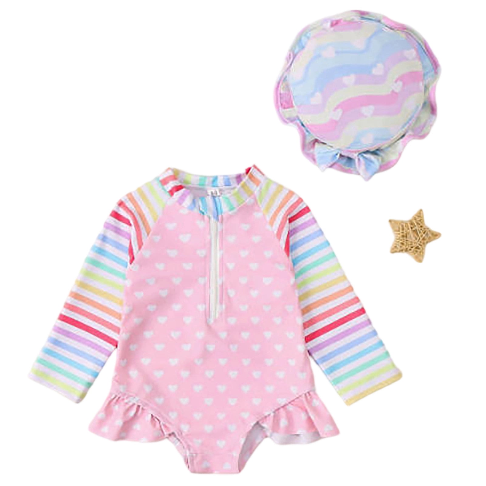 Afdoent Girls One Piece Swimsuits Kids Spliced Heart Long Sleeve One ...